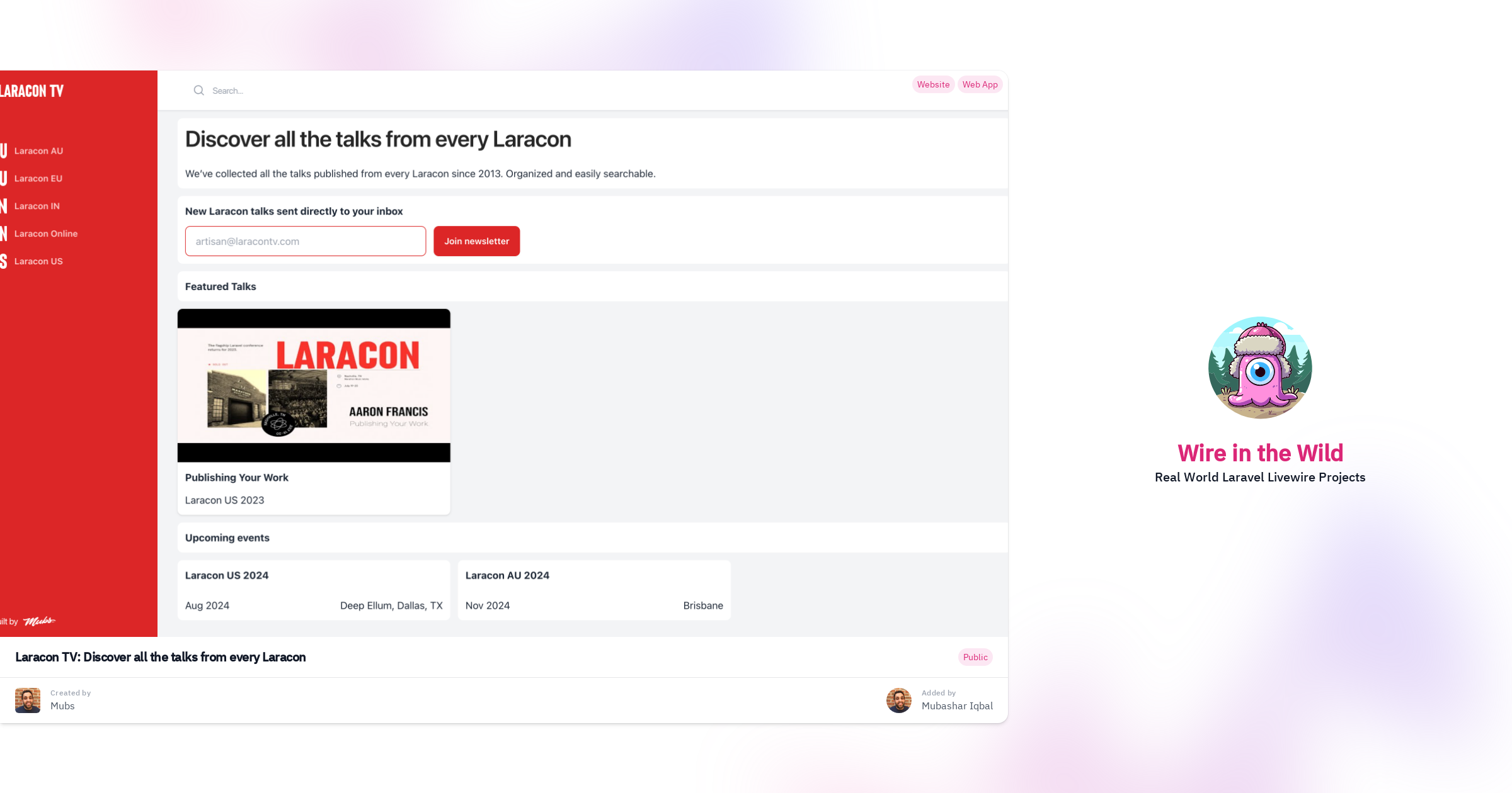 Laracon TV: Discover all the talks from every Laracon | Wire in the Wild